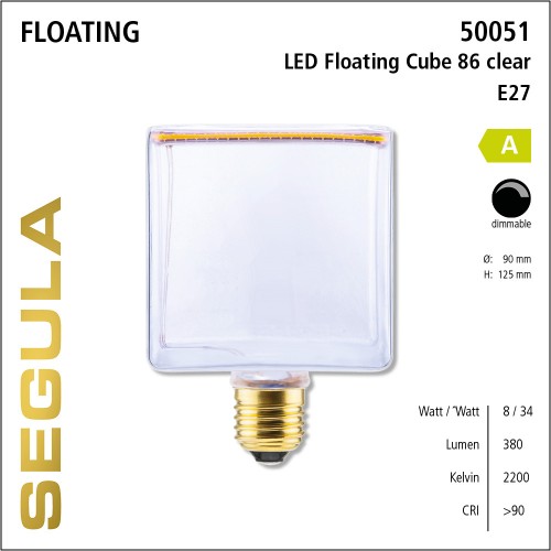 Segula LEDlamp | E27 | 8W | LED Floating CUBE 2200K | dimbaar ...